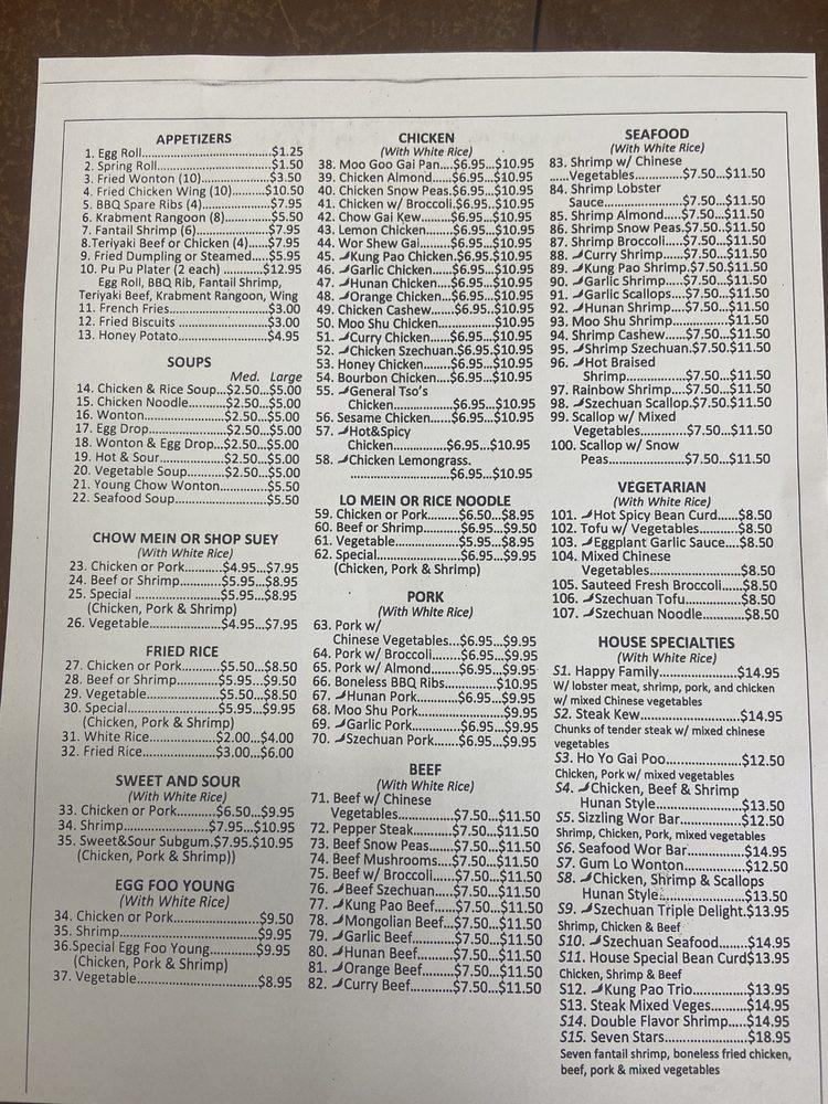 Menu at Fried Rice King restaurant, Tampa