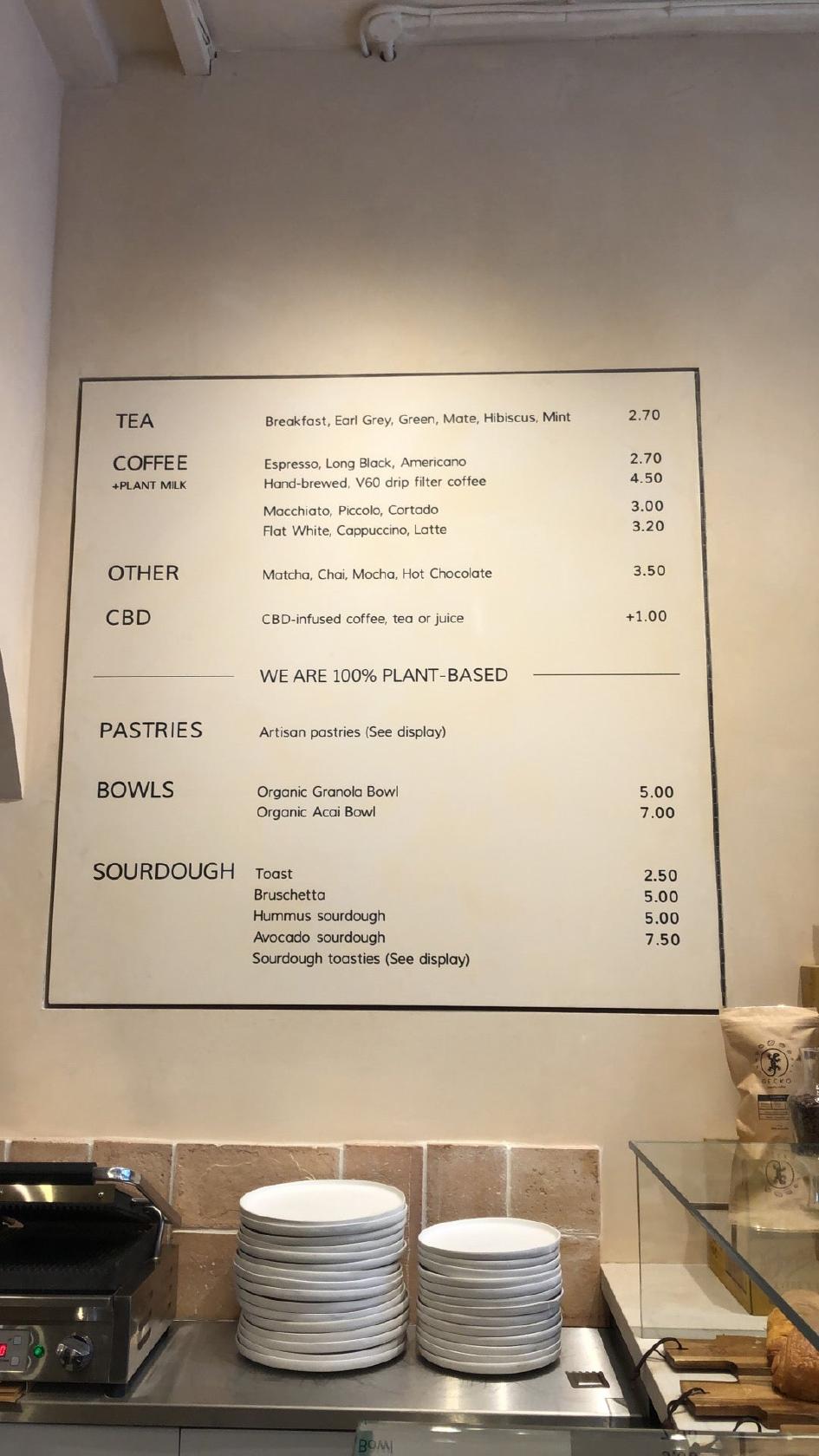 Menu at Gecko Coffeehouse restaurant, London