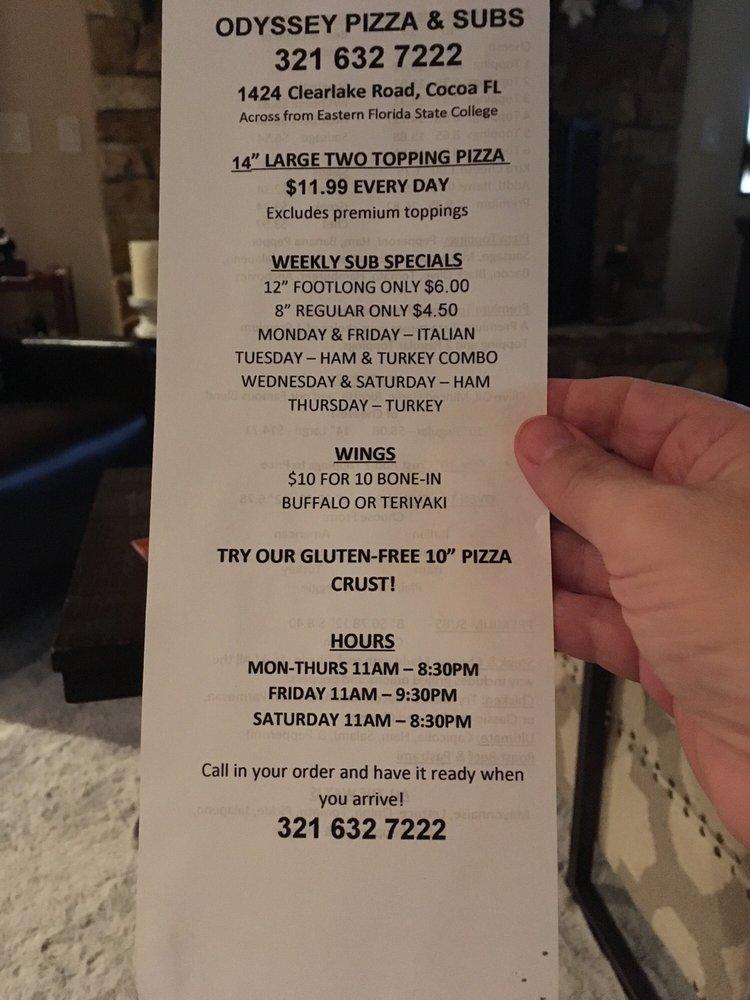 Menu at Odyssey Pizza & Subs pizzeria, Cocoa