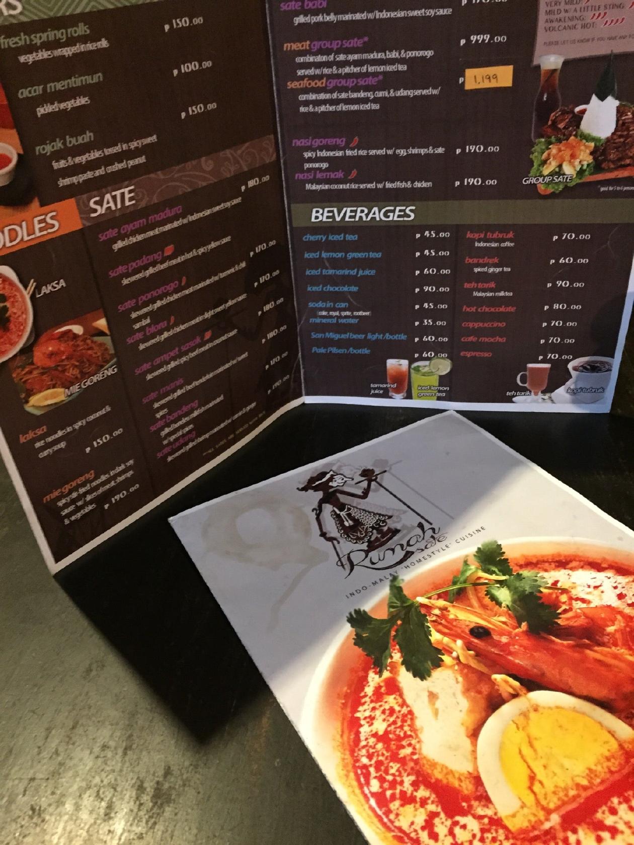 Menu at Rumah Sate Baguio restaurant, Baguio, Romulo Dr