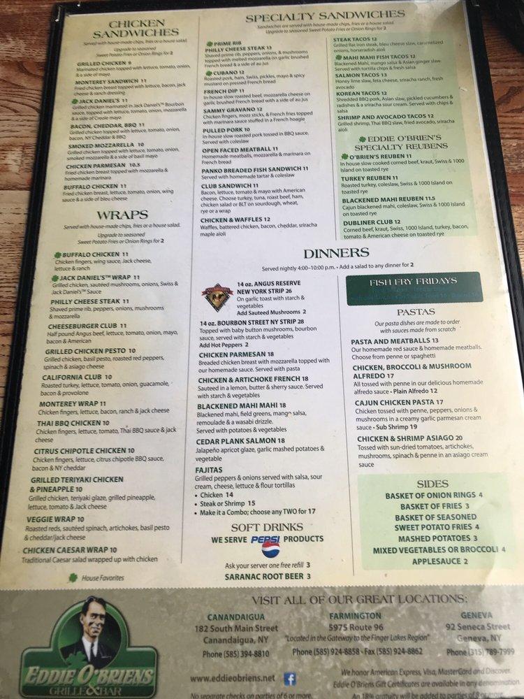 Menu at Eddie O'Briens Grille and Bar, Geneva