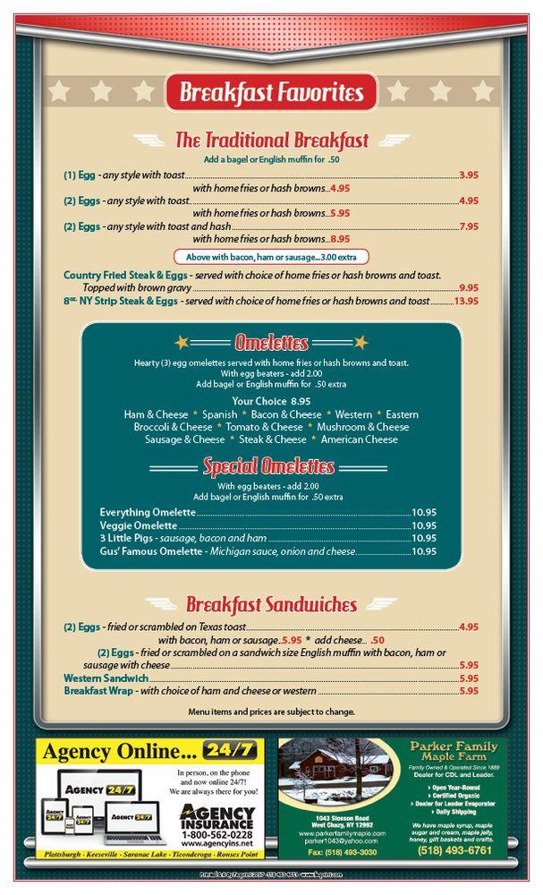 Menu at Gus' Red Hots restaurant, Plattsburgh