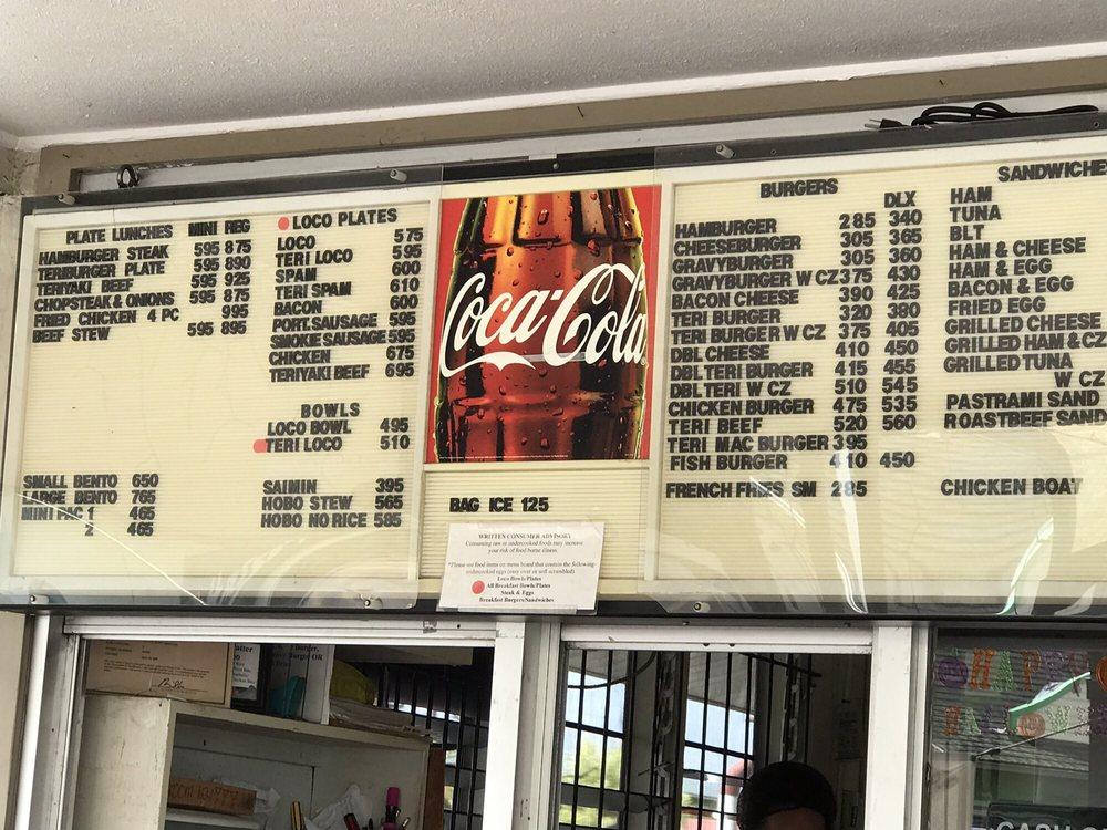Menu at Kandi's Drive Inn restaurant, Hilo
