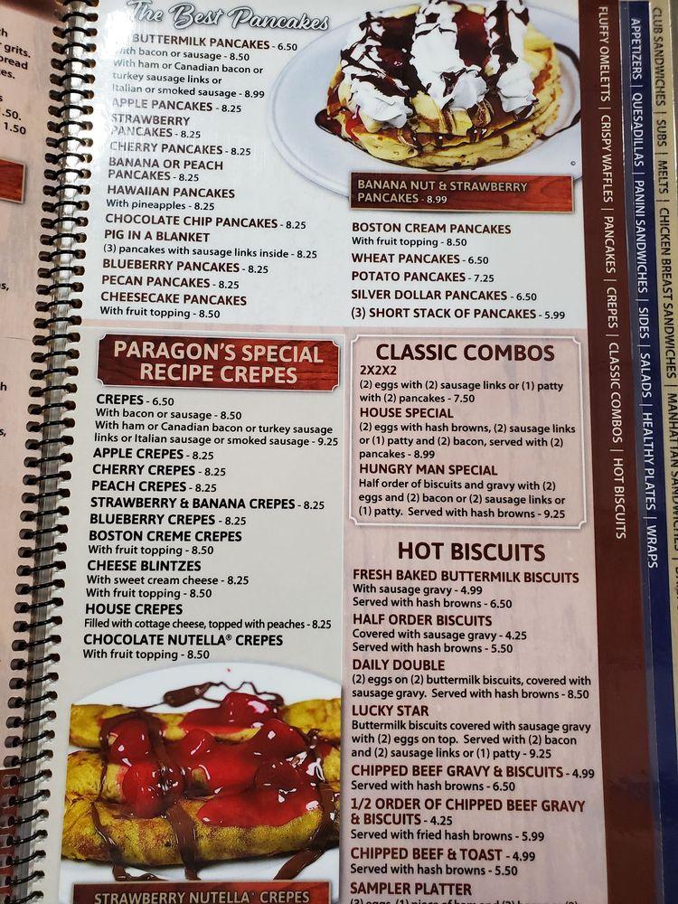 Menu at Paragon Restaurant, Indianapolis