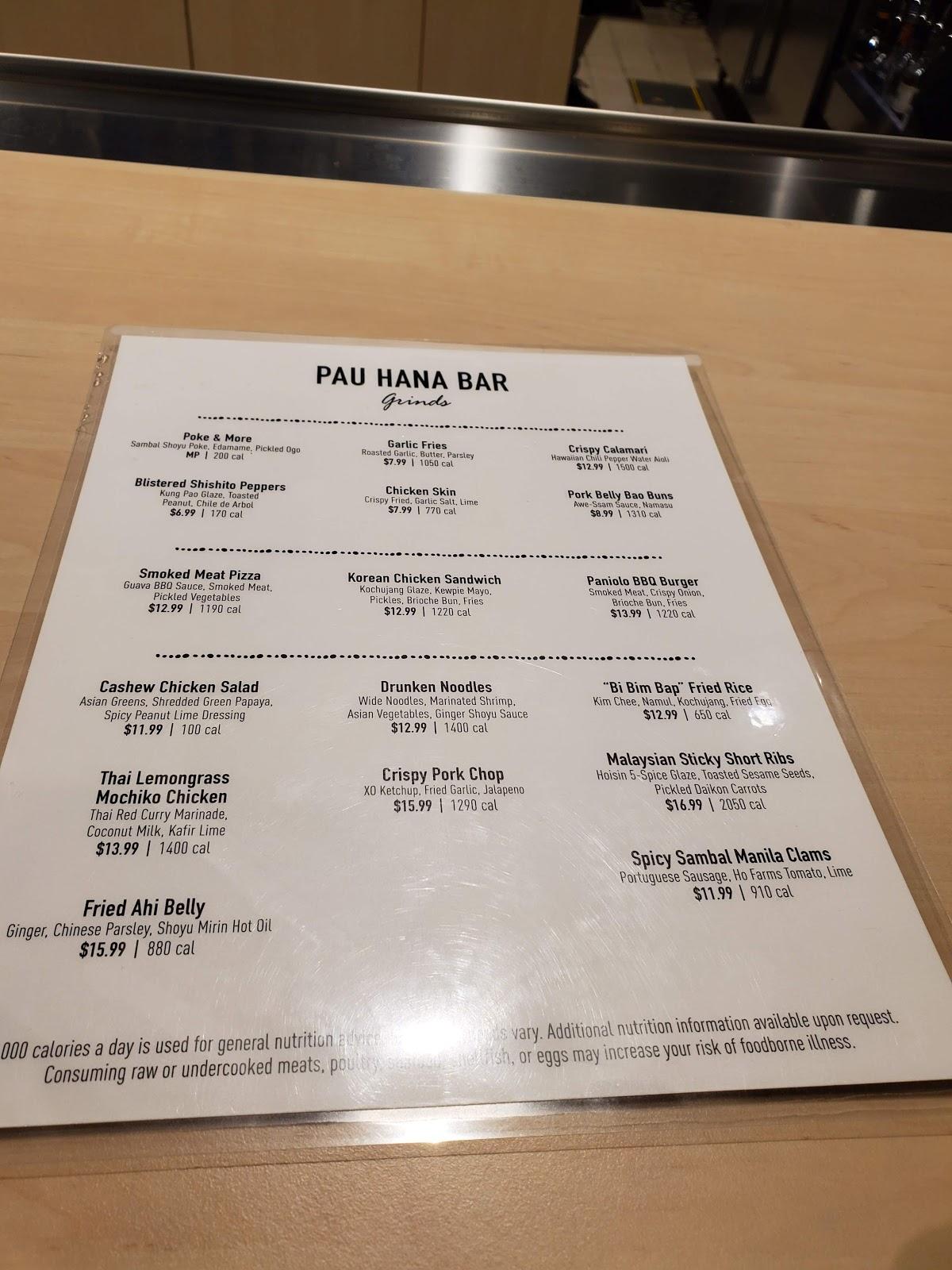 Menu at Pau Hana Bar, Pearl City