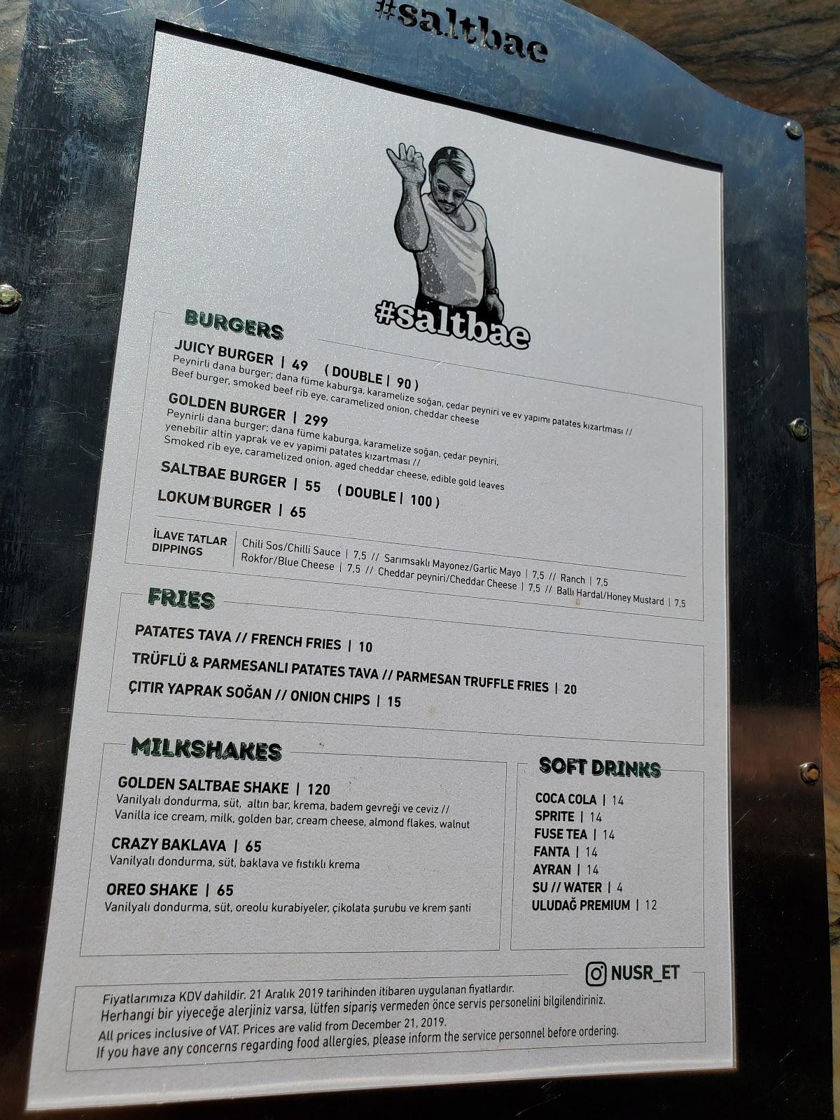 Menu at Saltbae Burger Caddebostan, Istanbul, Caddebostan Mah
