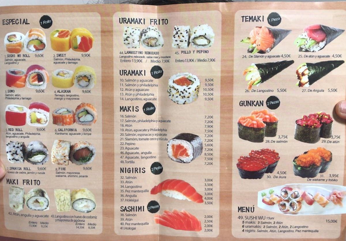 Carta del restaurante Sushi Wu, Molíns del Rey
