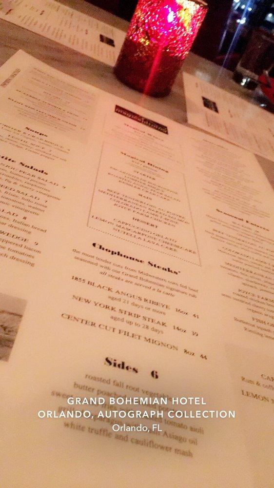 Carta del pub y bar The Boheme, Orlando, Grand Bohemian Hotel Orlando