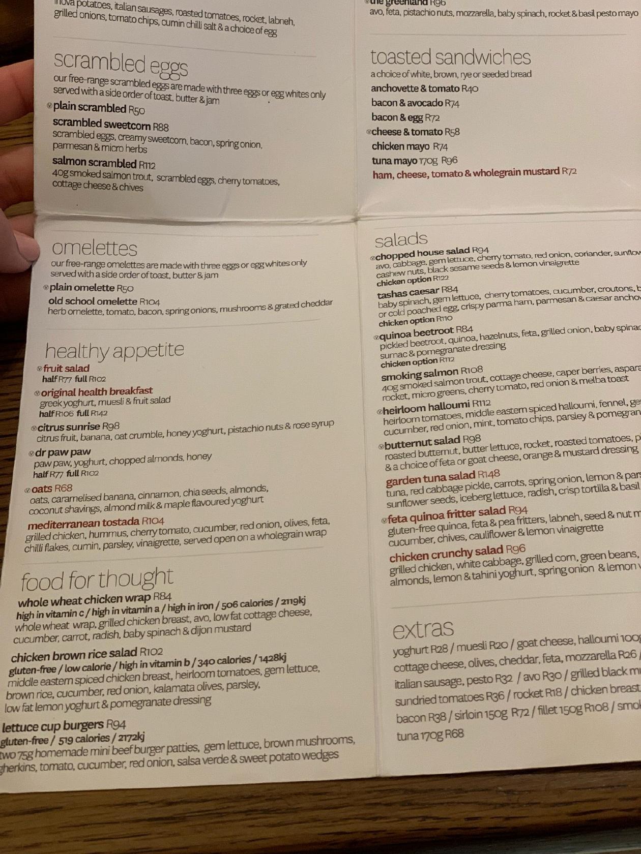Menu at tashas Waterfront restaurant, Cape Town, Shop 7117