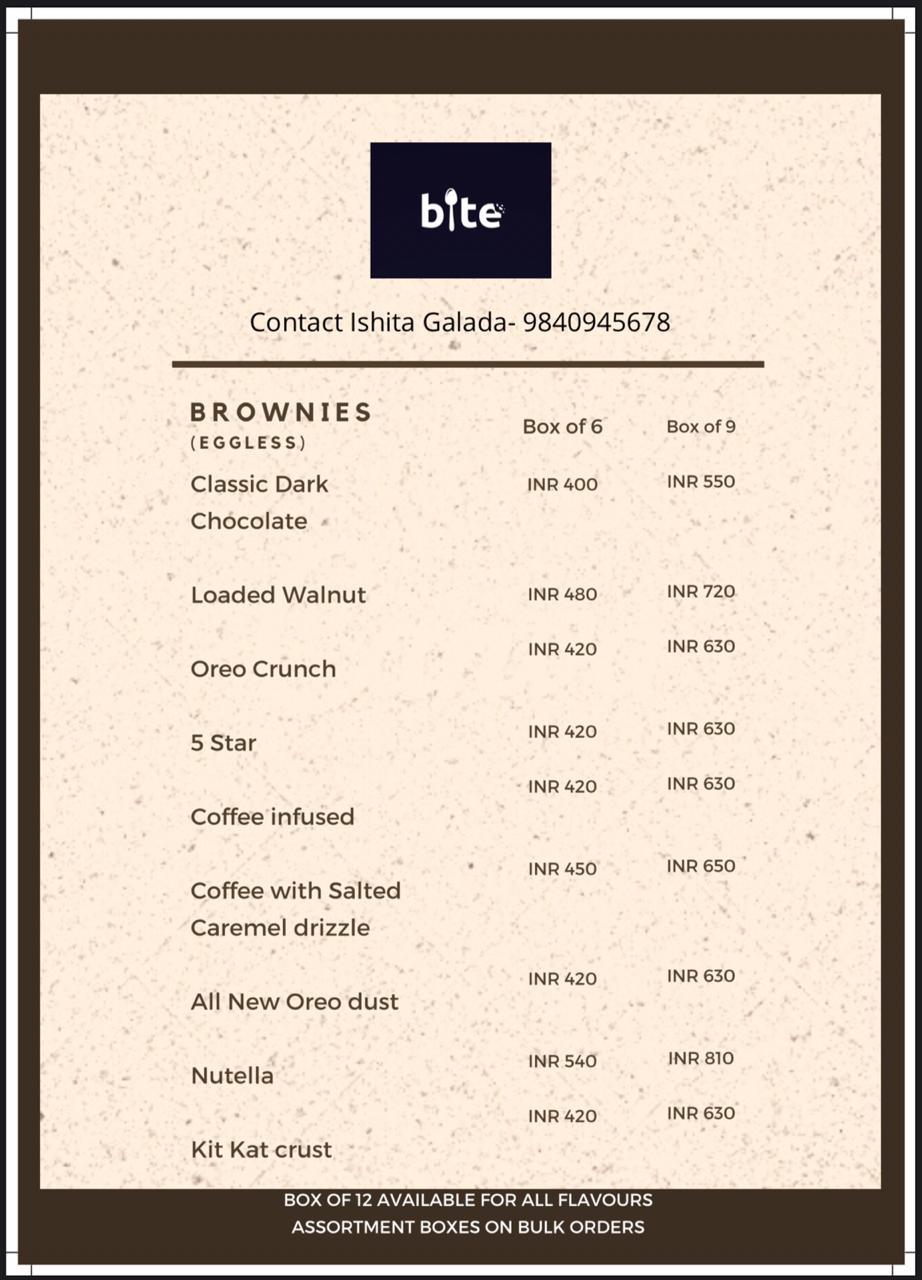 Menu at Bite, Chennai