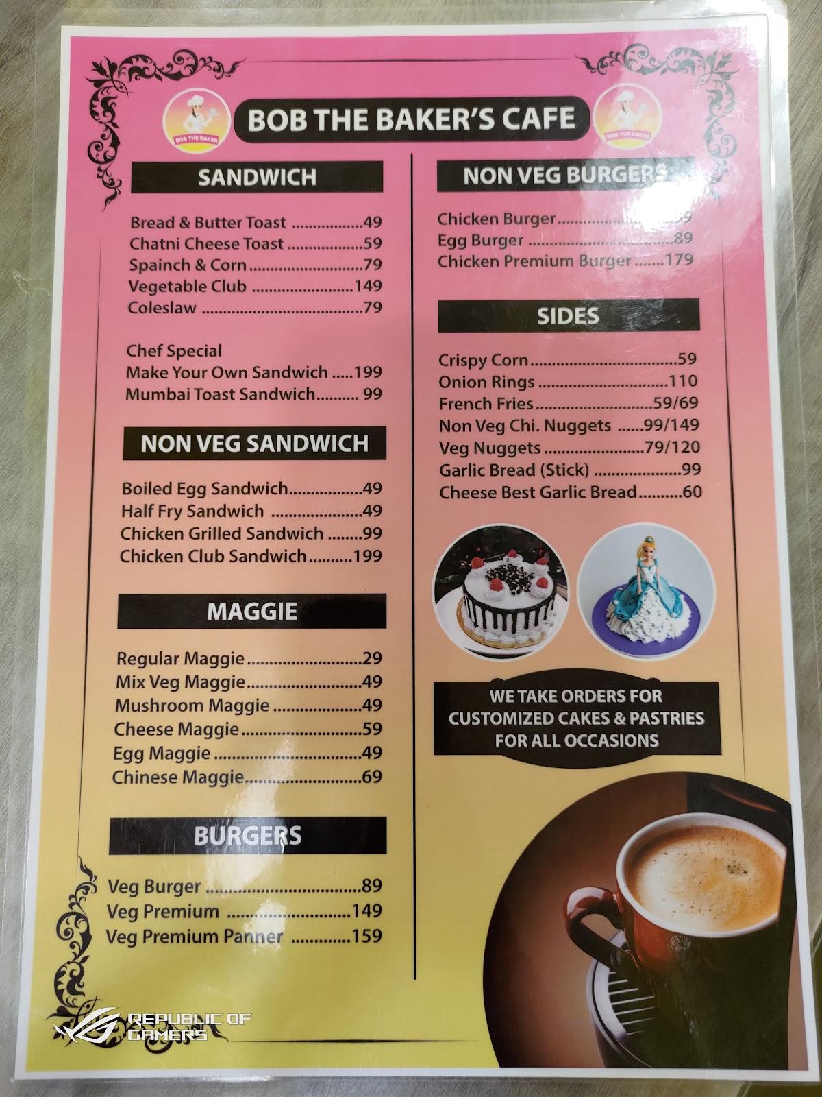 Menu at Bob The Baker's Cafe, Navi Mumbai