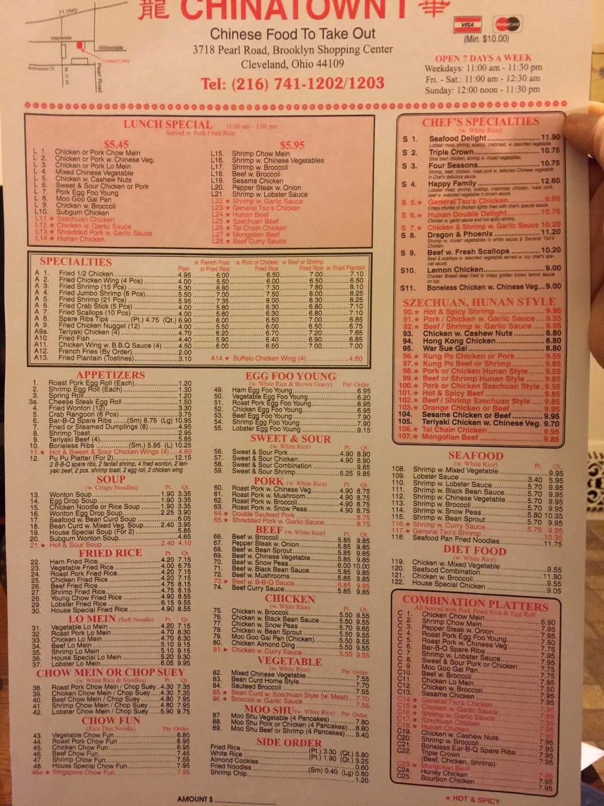 Menu at CHINA TOWN I restaurant, Cleveland, Pearl Rd