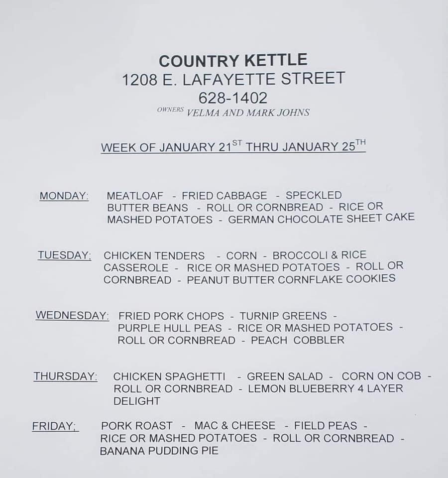 Menu at Country Kettle restaurant, Winnfield