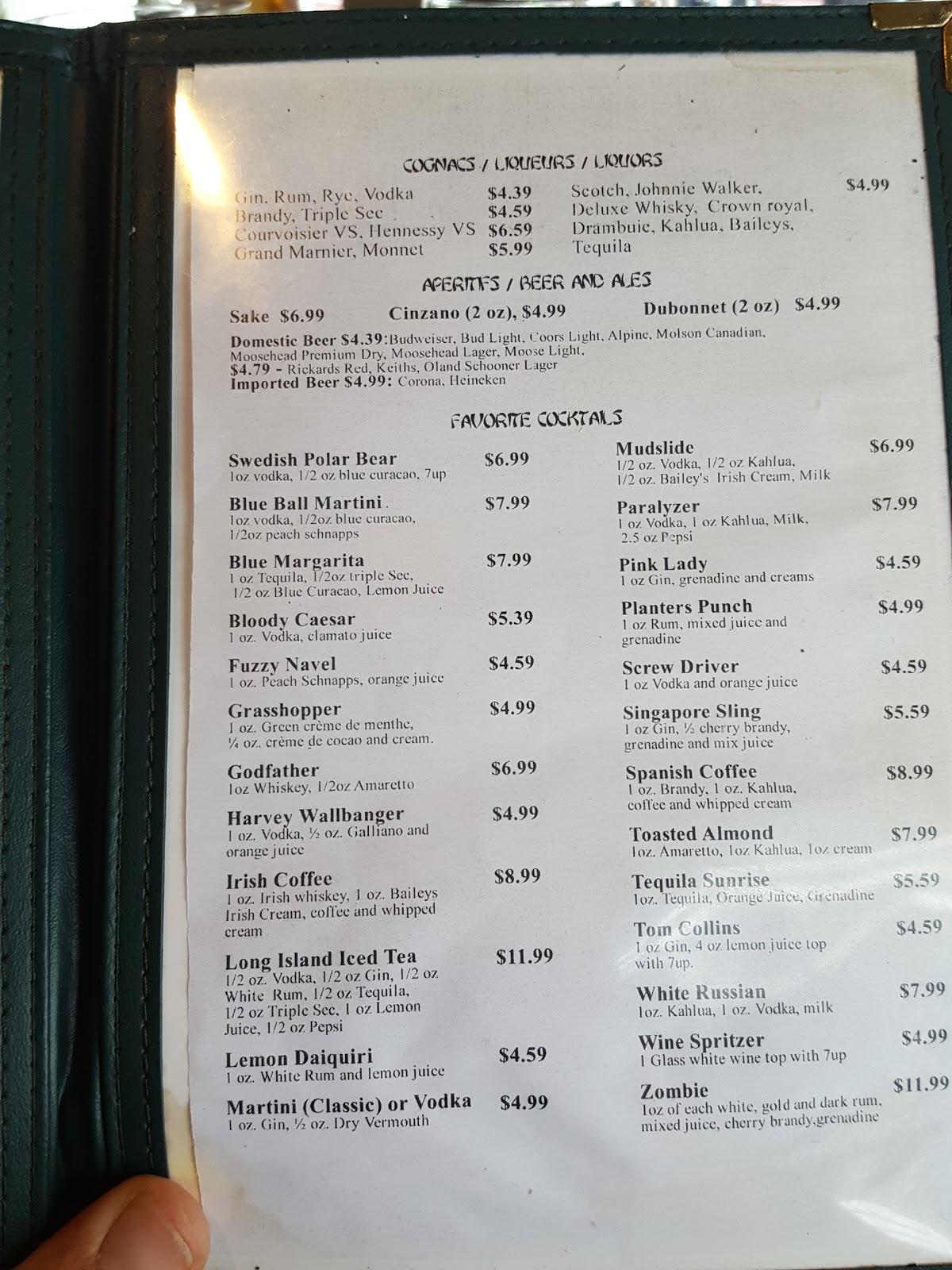 Menu at Cunard Restaurant, Miramichi