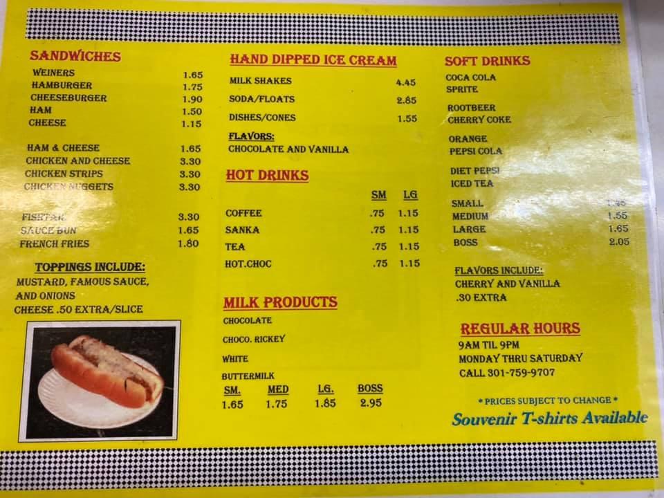Menu at Curtis Famous Weiners restaurant, Cumberland