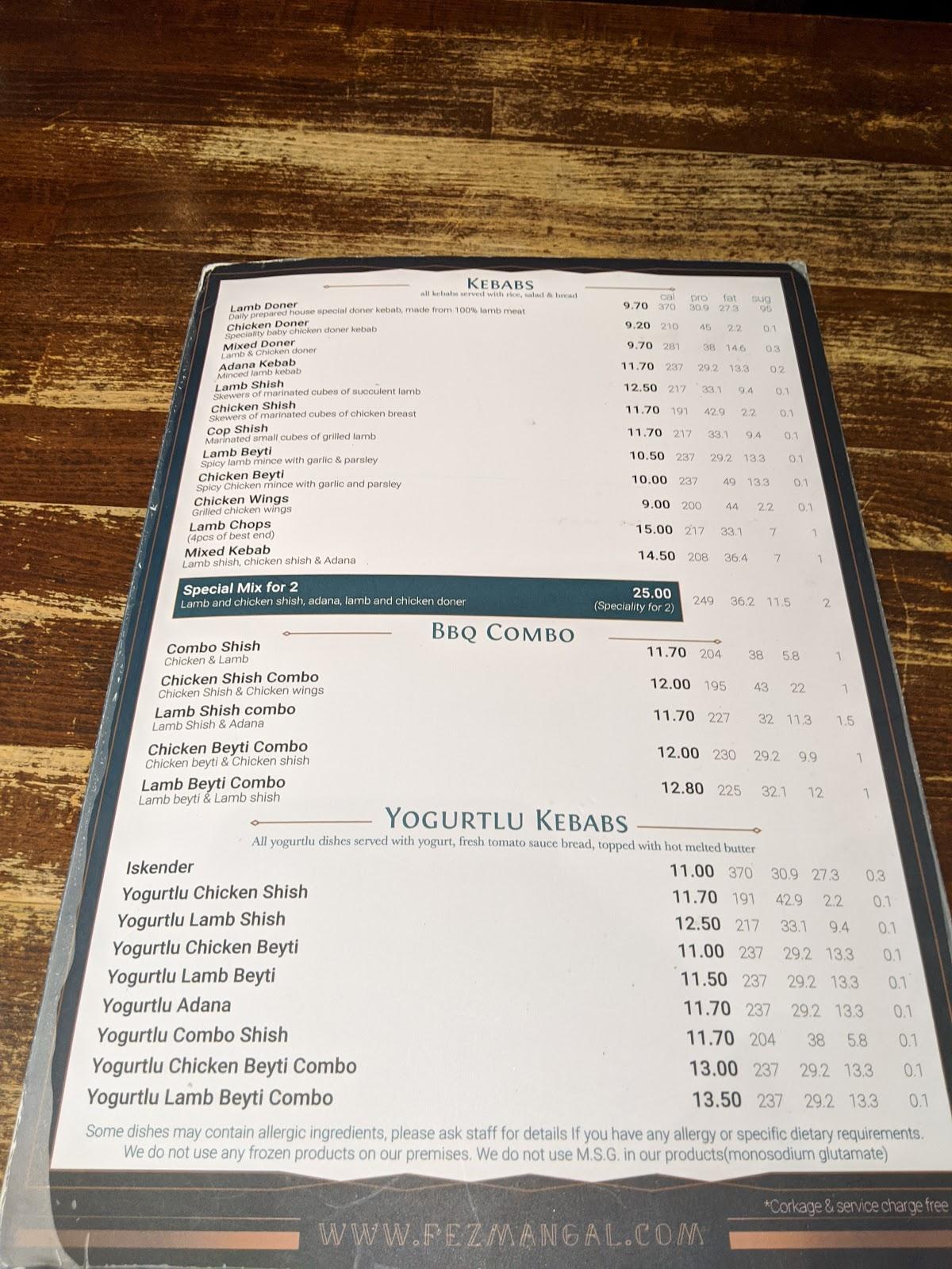 Menu at Fez Mangal Ladbroke Grove restaurant, London