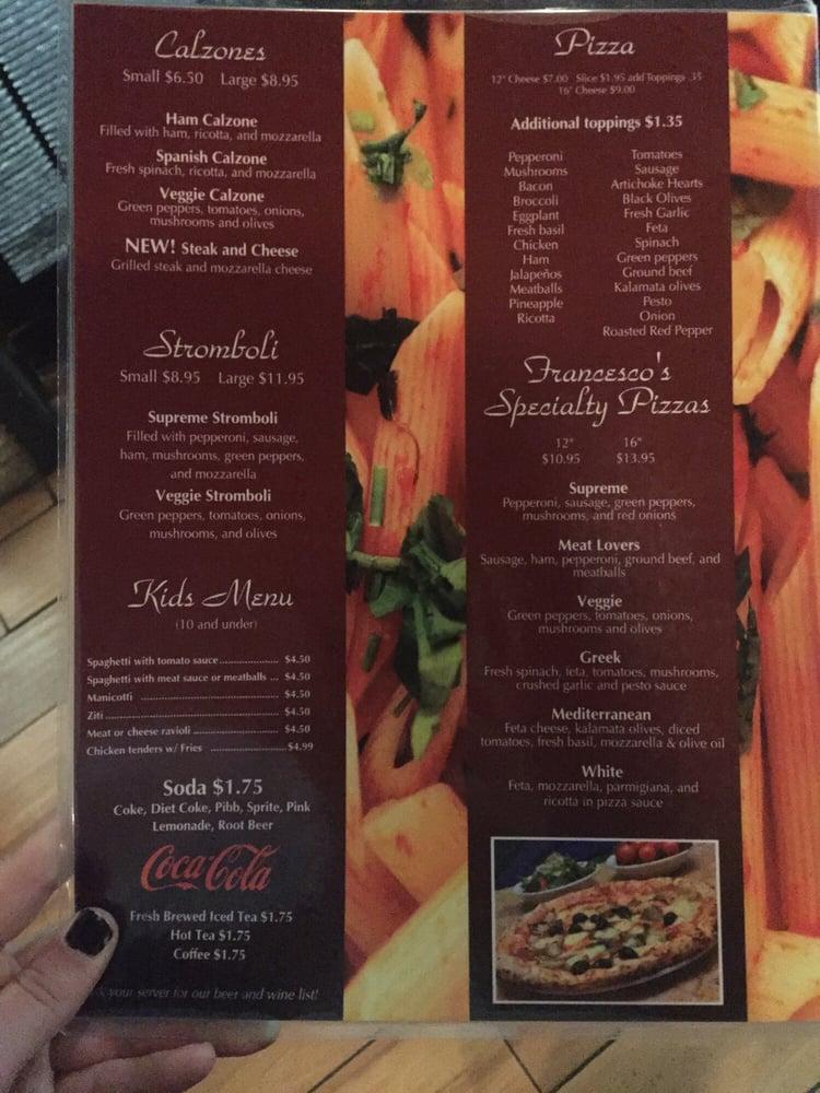 Menu at Francesco's restaurant, Bridgewater