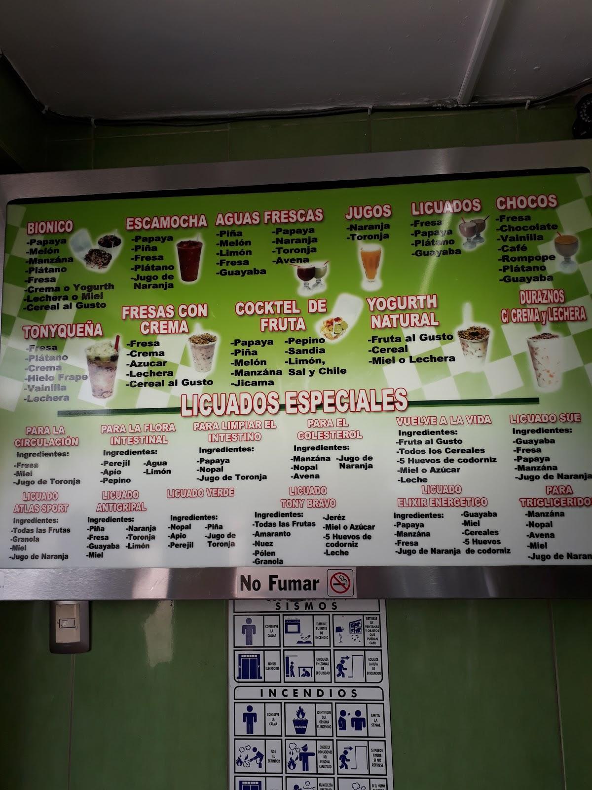 Carta del pub y bar Jugos y Chocos Tony, Aguascalientes, Profesor ...