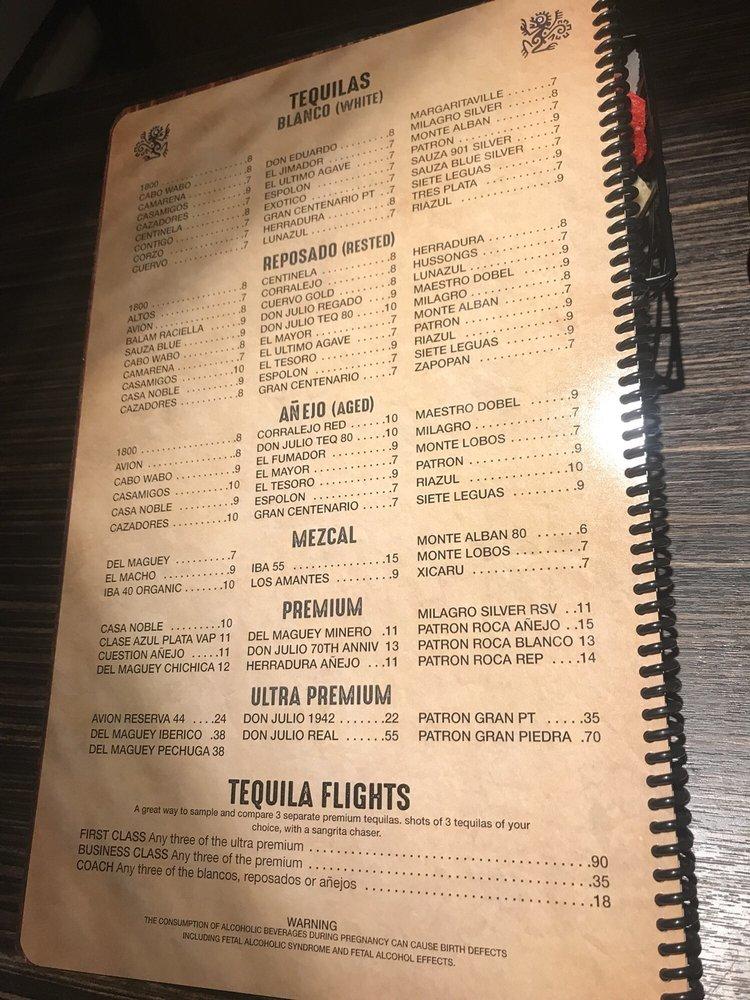 Menu at Mayan Kitchen restaurant, Chattanooga
