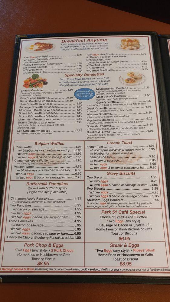 Menu at Park 51 Cafe, Charlotte, Park Rd