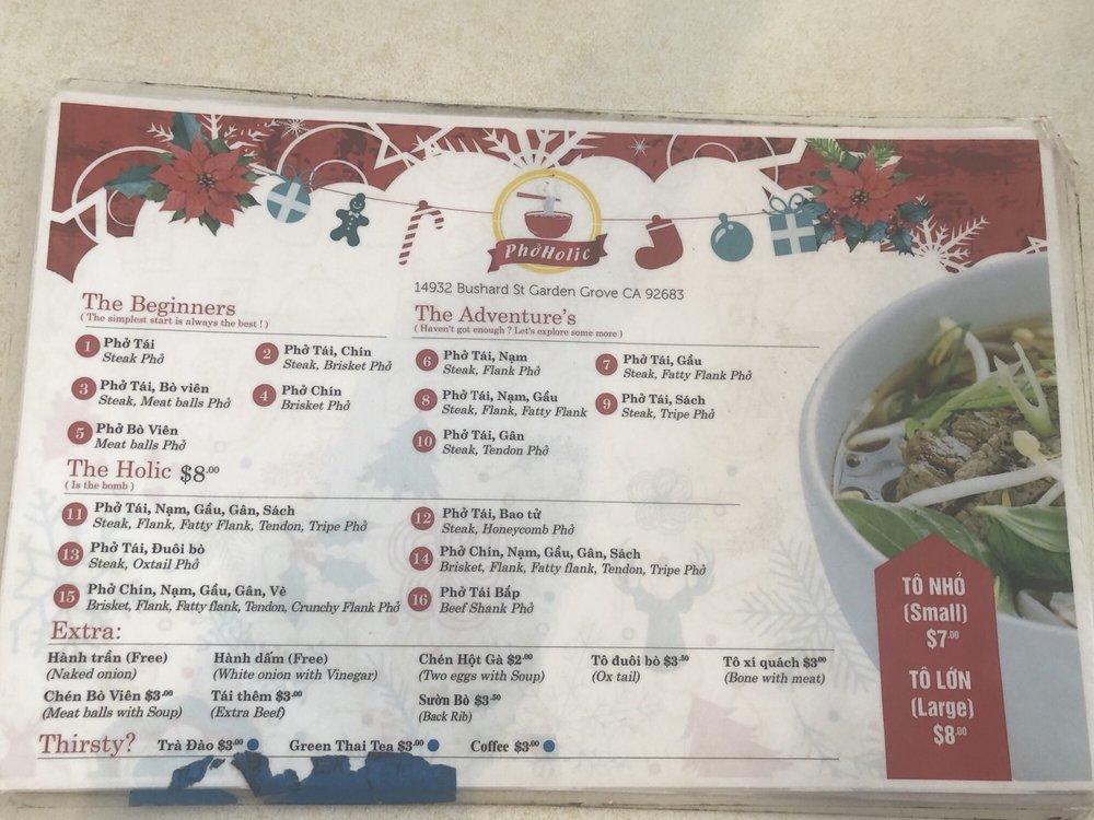 Menu at Phởholic restaurant, Westminster, Bushard St