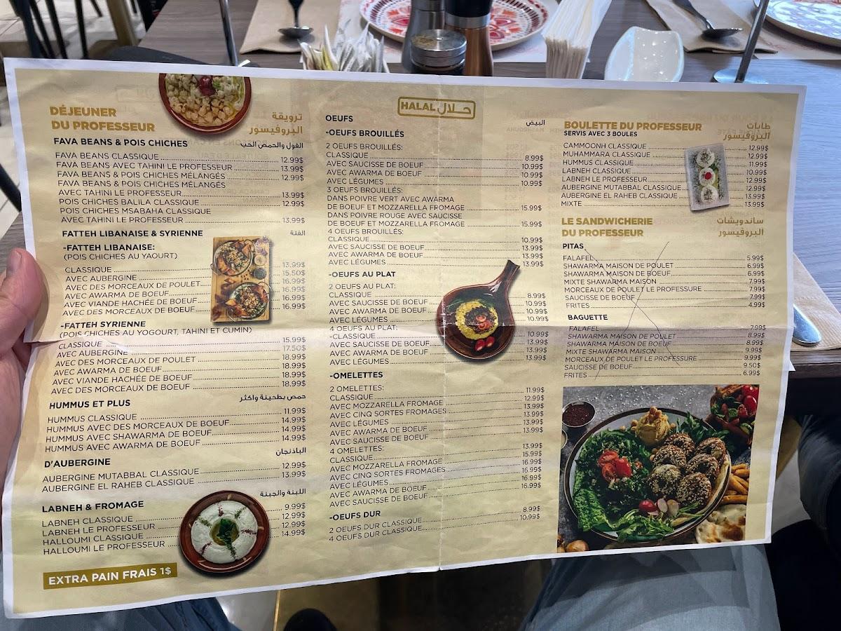Menu at Restaurant Le Professeur, Montréal