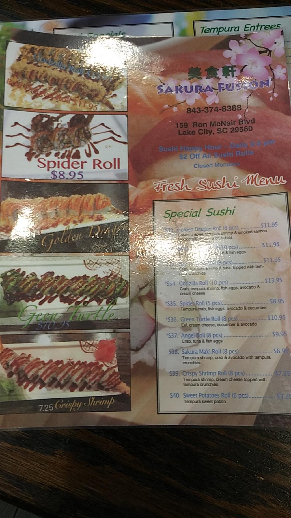 Menu at Sakura Fusion restaurant, Lake City