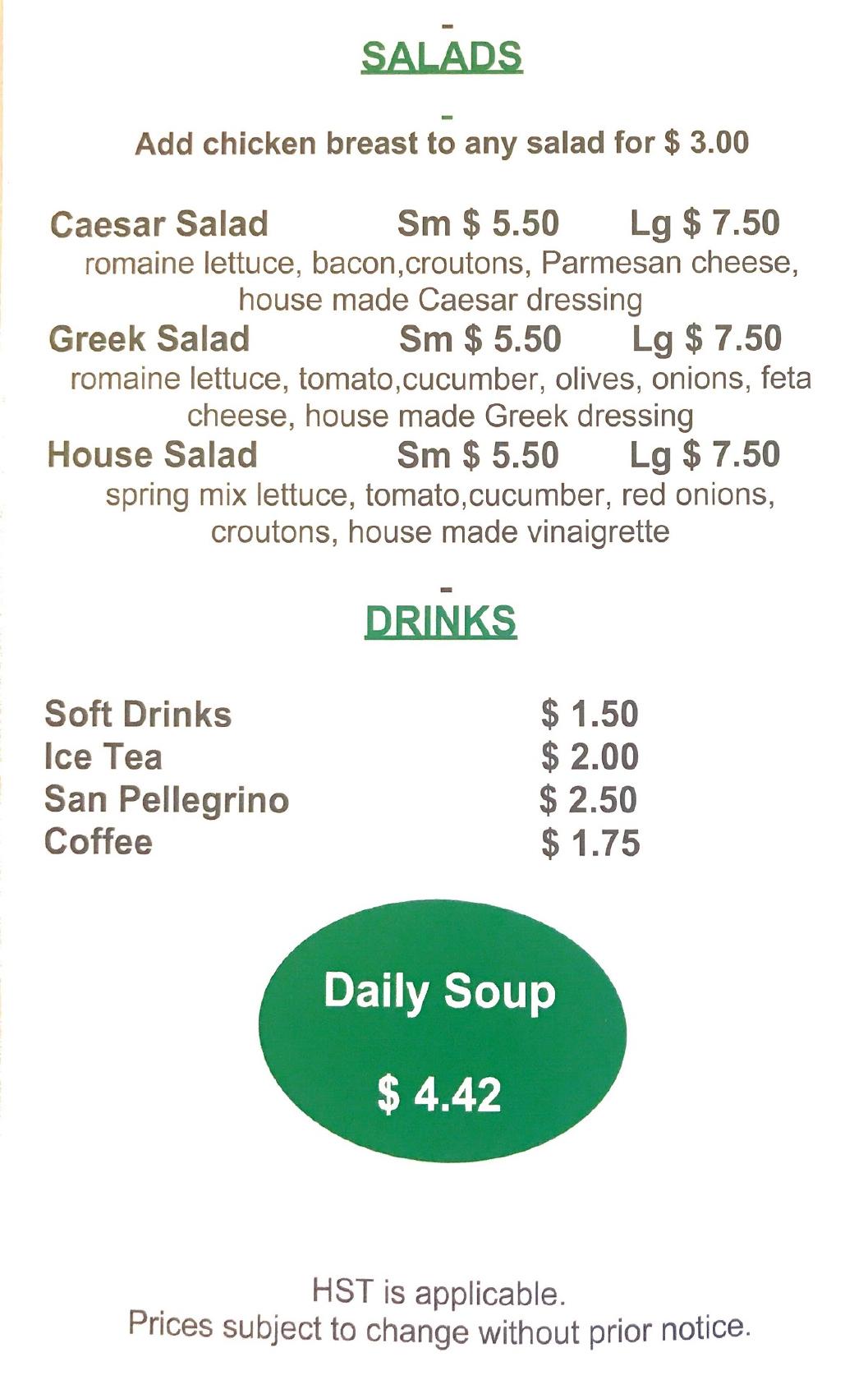 Menu at The Sandwich Stop restaurant, Ottawa
