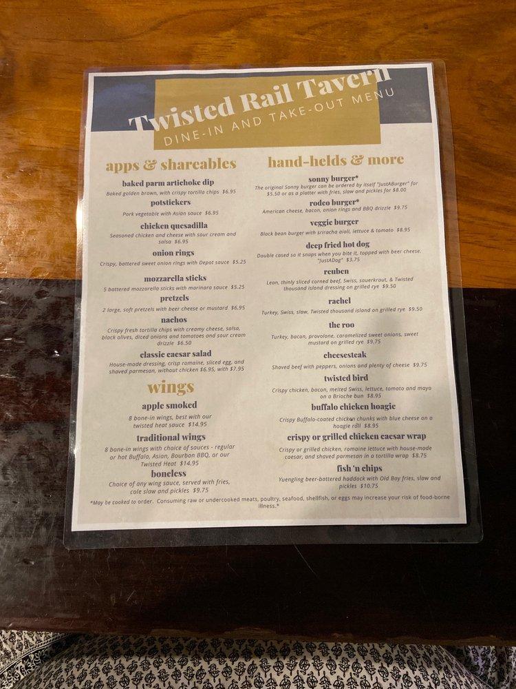 Menu at Twisted Rail Tavern pub & bar, Honesdale