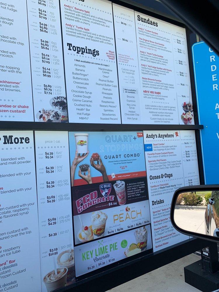 Menu at Andy's Frozen Custard desserts, Carrollton