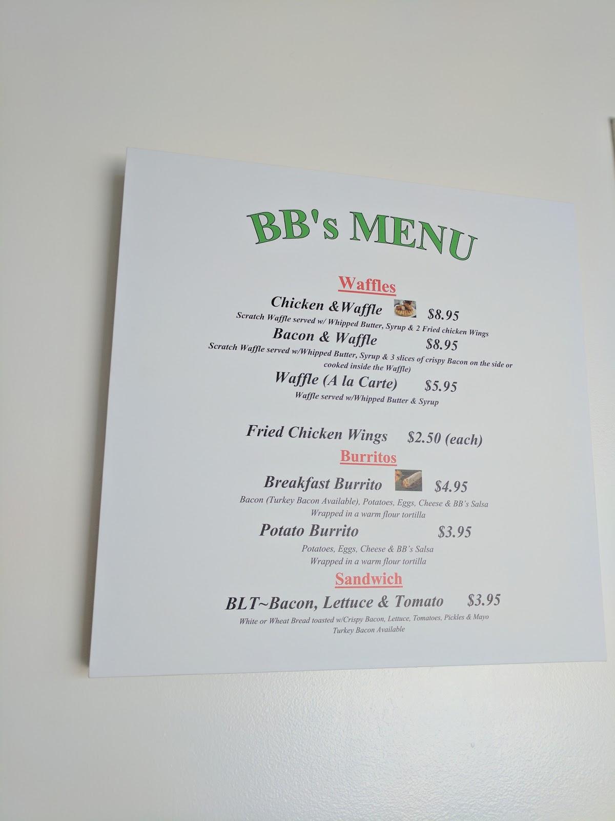 Menu at BB's Cafe, Covina