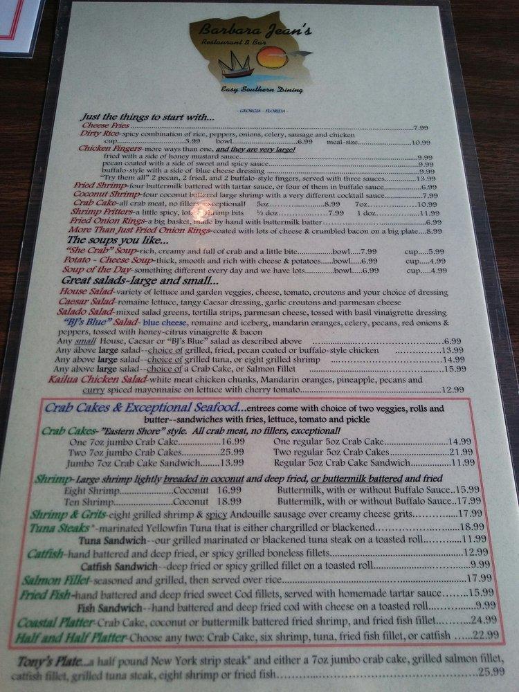 Menu at Barbara Jean's On The Water, Palm Valley, 15 S Roscoe Blvd