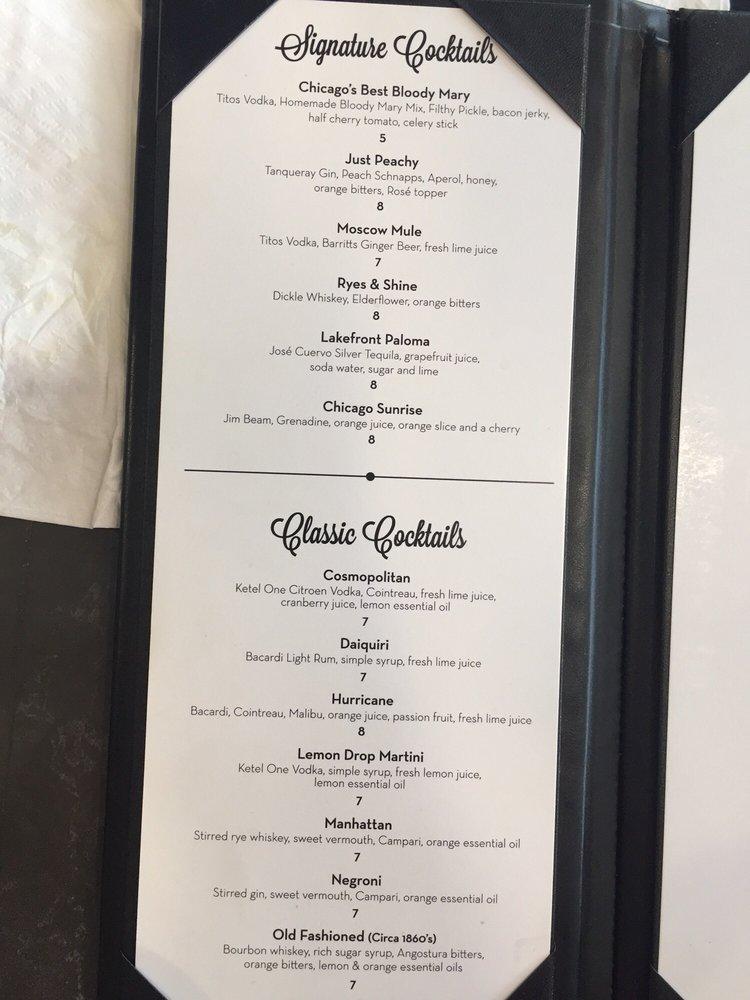 Menu at Division on the Rocks restaurant, Chicago