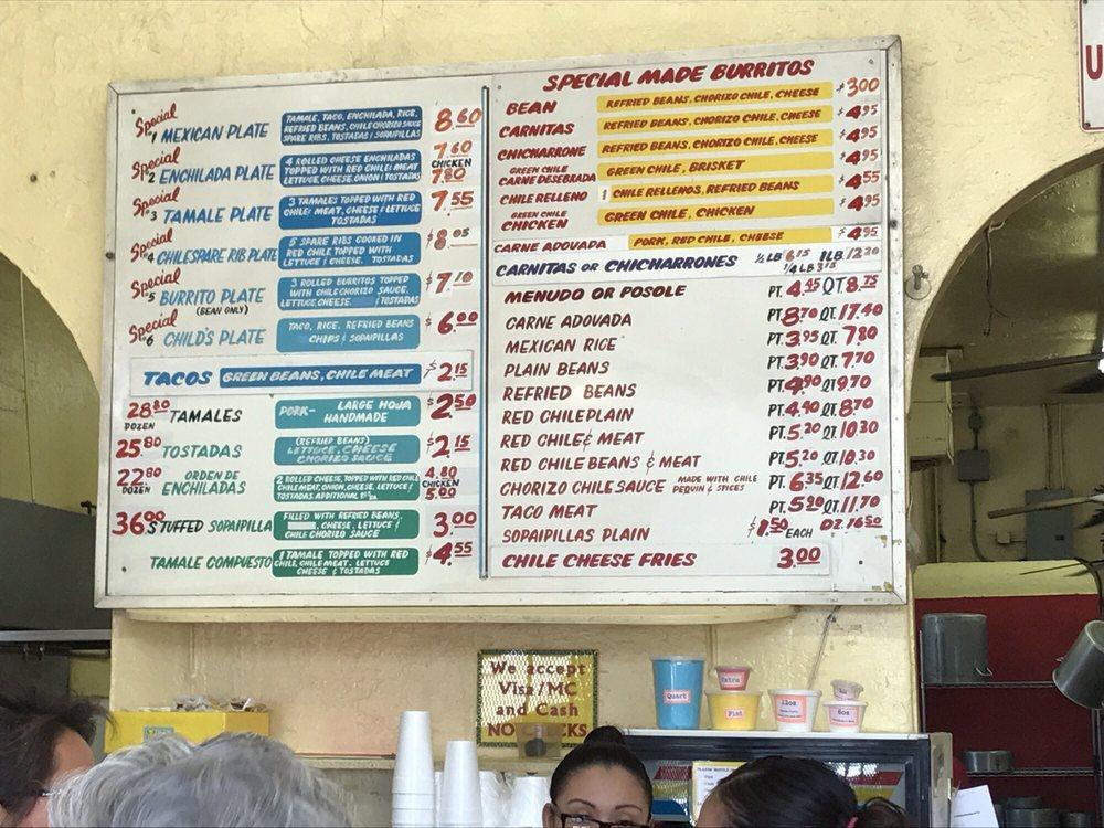 Menu at El Modelo Mexican Foods restaurant, Albuquerque