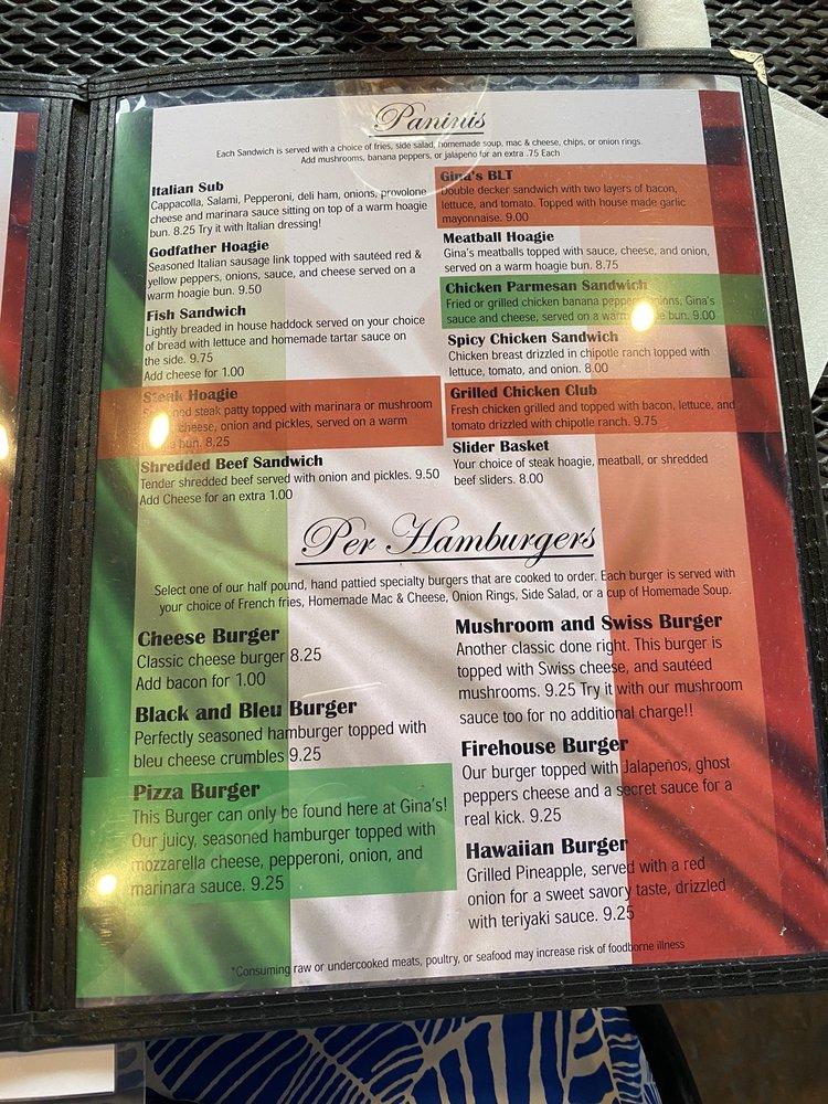 Menu at Gina's Italian Kitchen & Tavern pub & bar, Hamilton