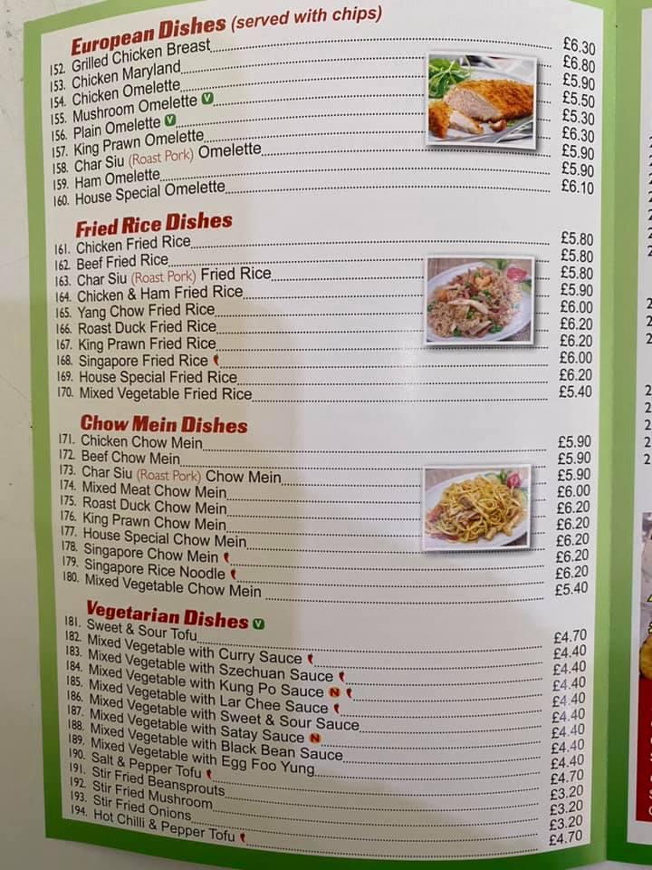 Menu at Green Jade fast food, Broxburn