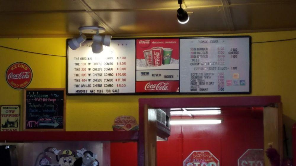 Menu at HWY 101 Burger restaurant, Lincoln City, US-101