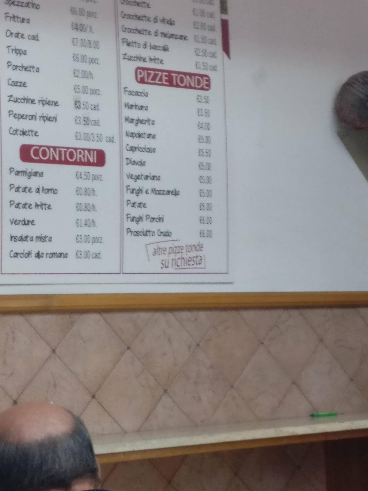 Menu at Il Mattarello d'Oro pizzeria, Rome