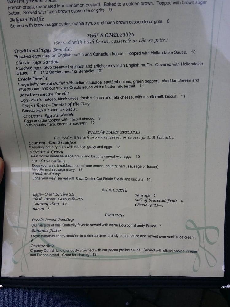Menu at Selena's at Willow Lake Tavern restaurant, Louisville