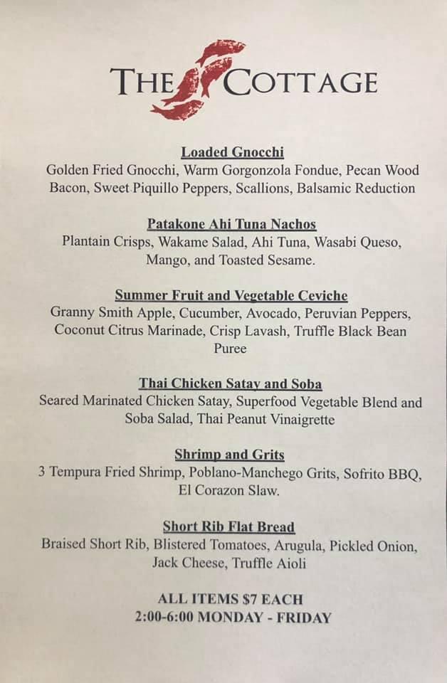 Menu at The Cottage restaurant, Siesta Key, 153 Avenida Messina
