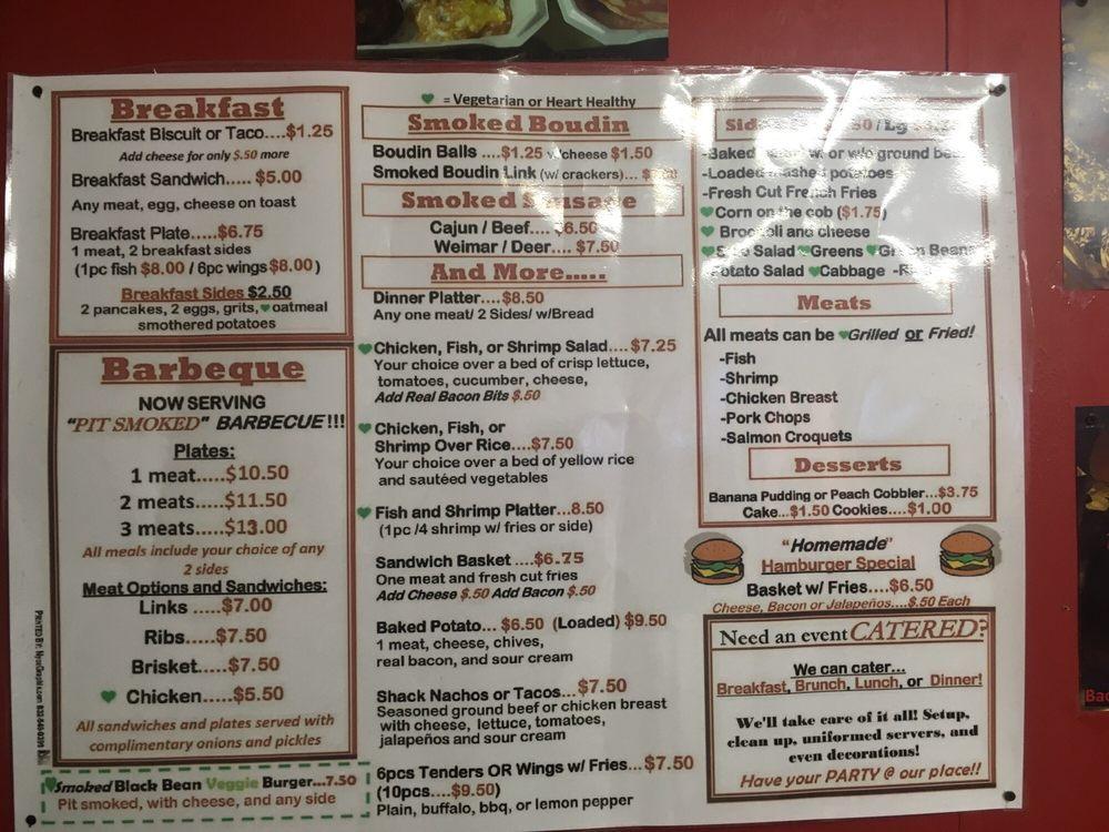 Menu at The Shack BBQ, Houston, Reed Rd