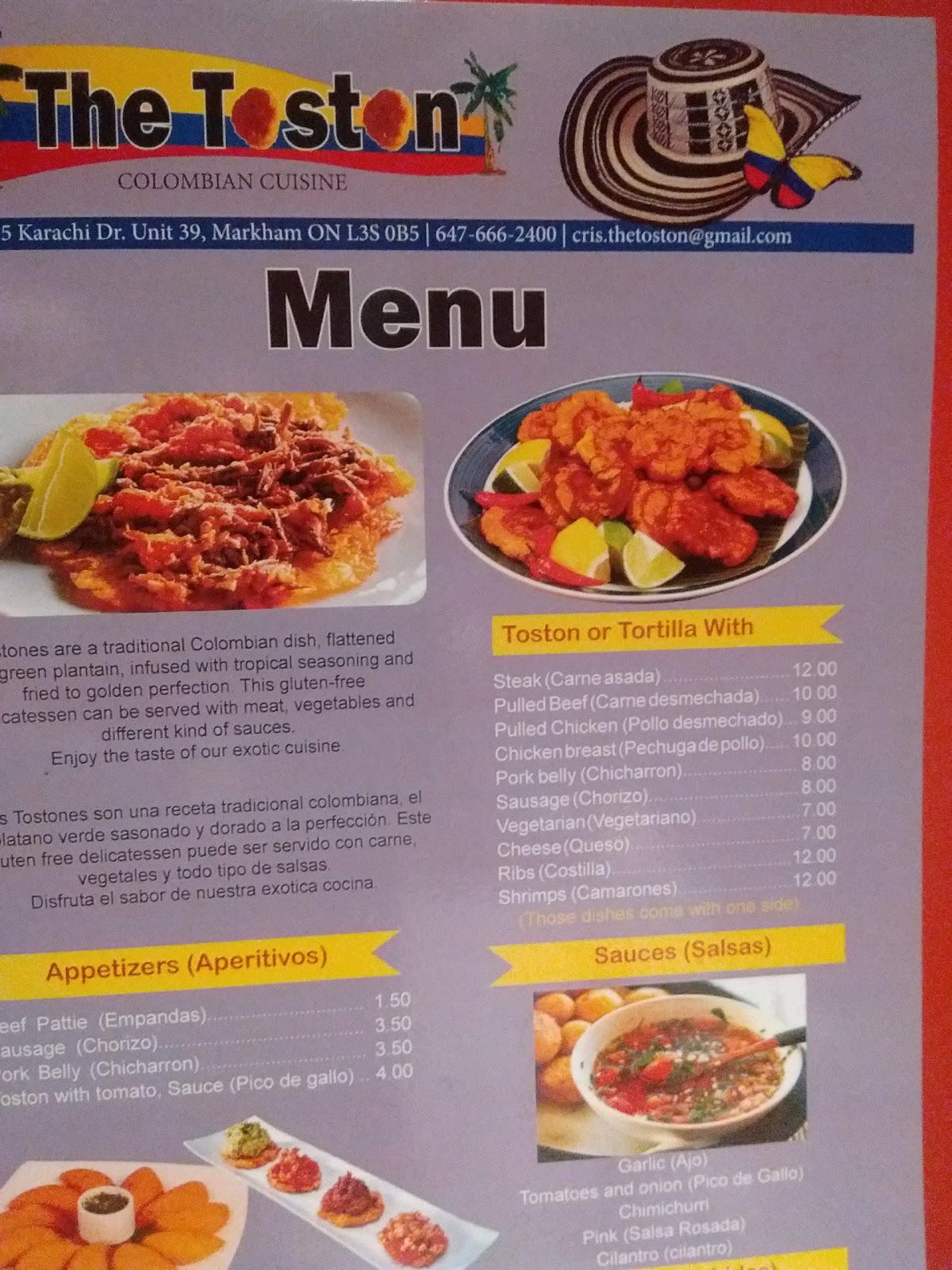 Menu at The Toston restaurant, Markham