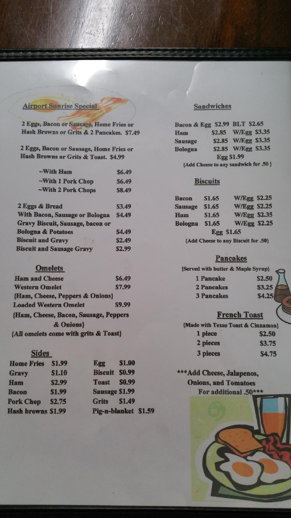 Menu at Airport grill restaurant, USA