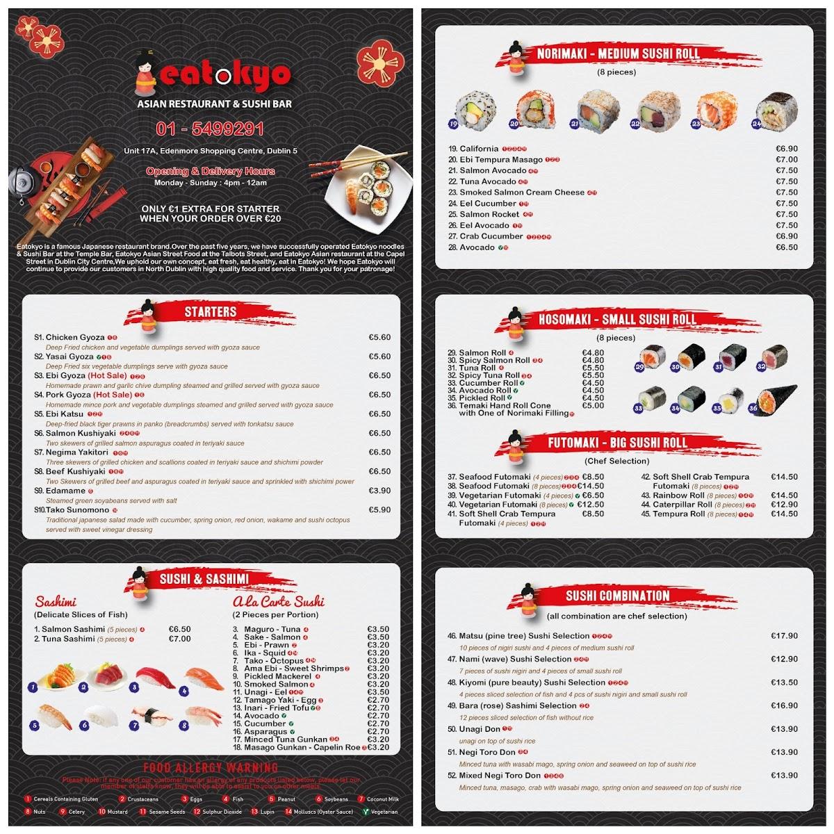 Menu at Eatokyo Japanese Takeaway restaurant, Dublin