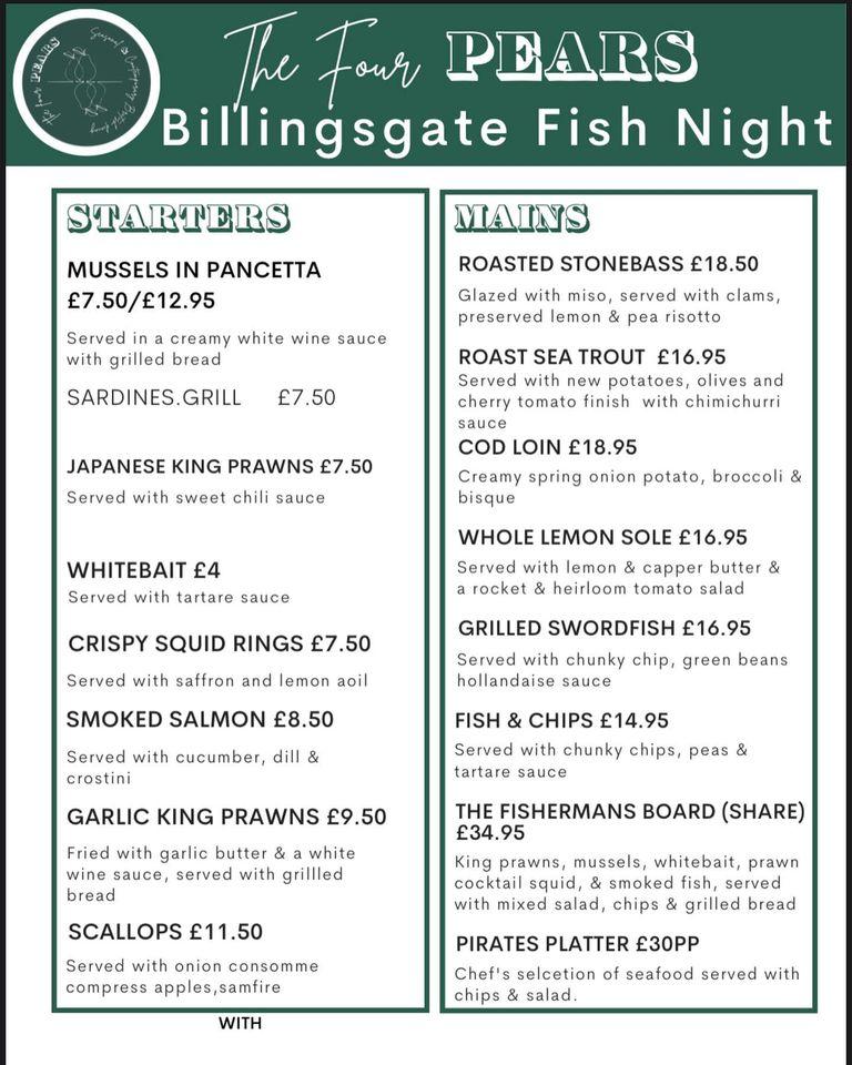 Menu at Four Pears Pub & Restaurant, Northampton