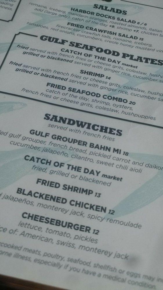 Menu at Harbor Docks restaurant, Destin, 538 Harbor Blvd