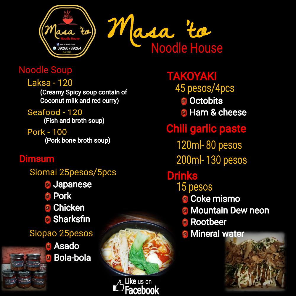 Menu at Masa 'to Noodle House restaurant, Antipolo