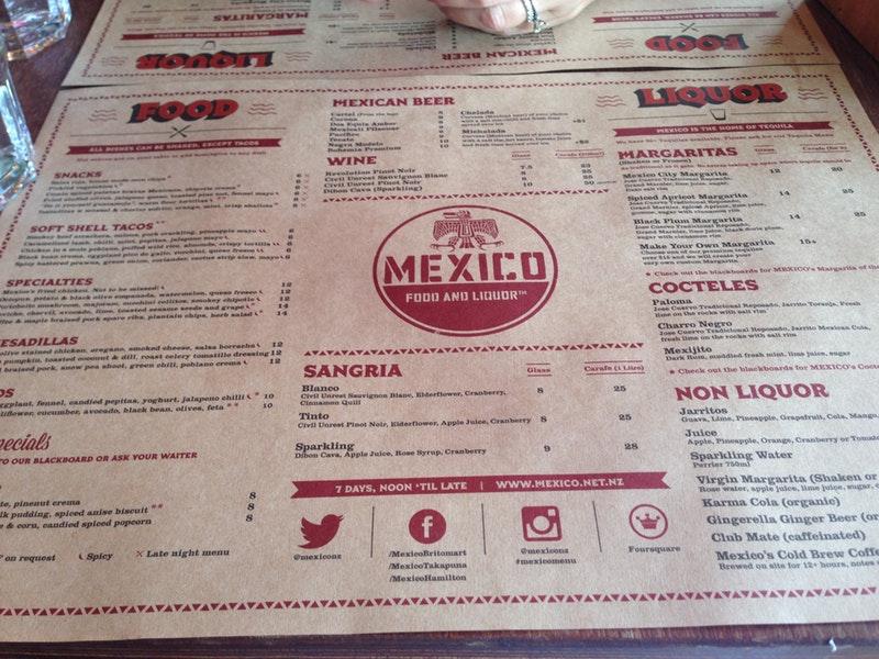 Menu at Mexico Takapuna pub & bar, Auckland, 4 The Strand