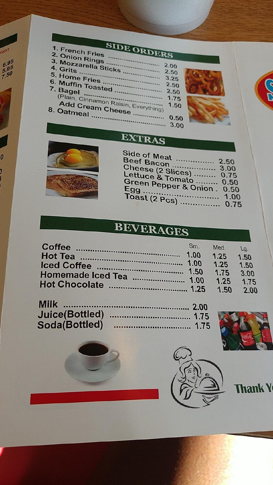 Menu at Philly Sunnyside Diner restaurant, Philadelphia