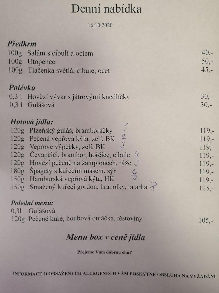 Menu at Plzeňská Restaurace restaurant, Třeboň